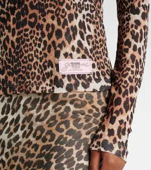GANNI Leopard-print Mesh Top
