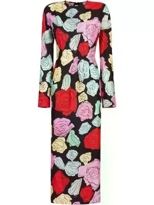 Marni Floral-print Long-sleeve Dress - Black