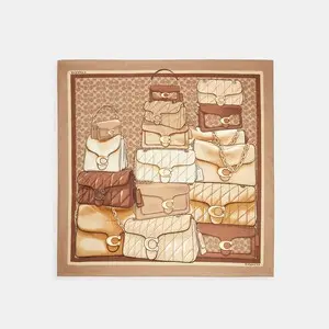 COACH Stacked Tabby Bags Print Silk Square Scarf - Tan