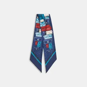 COACH Stacked Tabby Bags Print Silk Skinny Scarf - Navy Multi