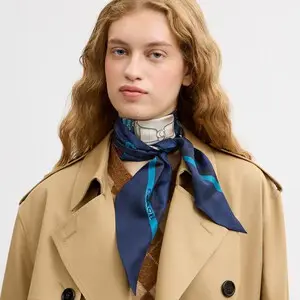 COACH Stacked Tabby Bags Print Silk Skinny Scarf - Navy Multi