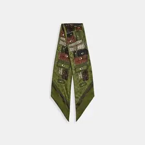 COACH Stacked Tabby Bags Print Silk Skinny Scarf Olive Multi