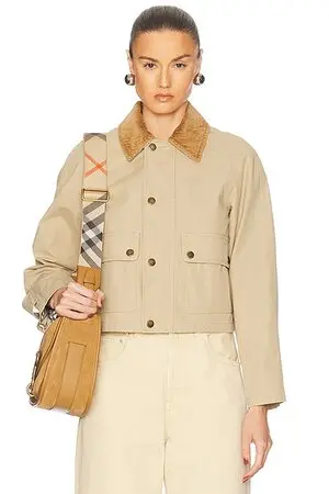 Burberry Twill Field Jacket With Corduroy Collar - Beige