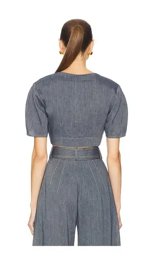 Matthew Bruch Apron Puff Sleeve Crop Top