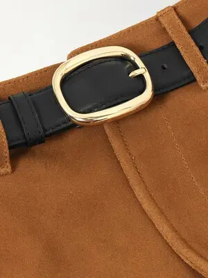 SELF-PORTRAIT Belted Paneled Suede Skirt
