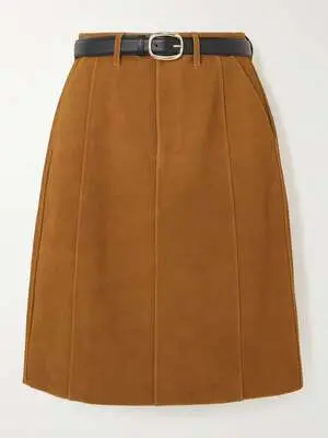 SELF-PORTRAIT Belted Paneled Suede Skirt