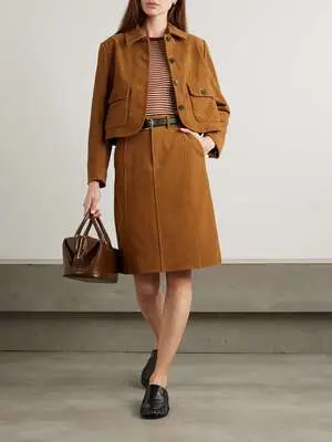 SELF-PORTRAIT Belted Paneled Suede Skirt