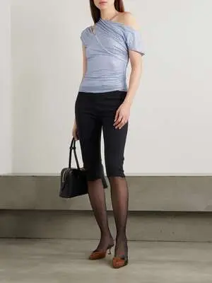 SELF-PORTRAIT One-shoulder Crystal-embellished Top