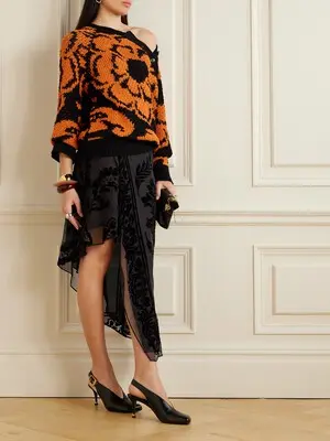 Etro Asymmetric Devoré-velvet Wrap Skirt