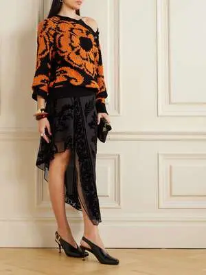 Etro Asymmetric Devoré-velvet Wrap Skirt