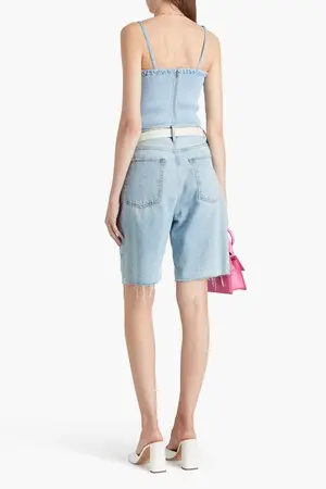 Alice + Olivia Cropped Shirred Denim Top