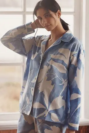 LYREBIRD Cloud Flannel Pajama Top - Blue