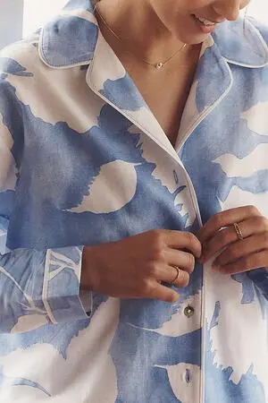 LYREBIRD Cloud Flannel Pajama Top - Blue