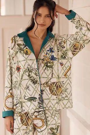 LYREBIRD Cloud Flannel Pajama Top - Green Pattern