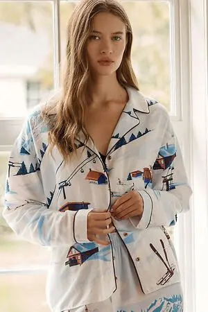 LYREBIRD Cloud Flannel Pajama Top - Light Blue