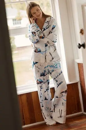 LYREBIRD Cloud Flannel Pajama Top - Light Blue