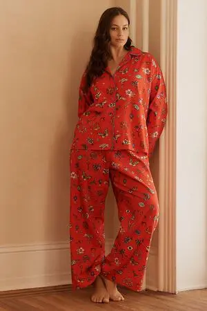 LYREBIRD By Anthropologie Cloud Flannel Pajama Pants Red Pattern