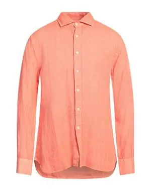 120% Lino Man Shirt Navy Size S Linen Orange