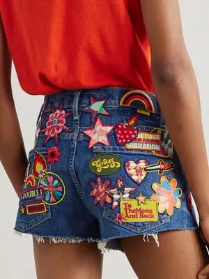 MOTHER La Doublej The Dodger Appliquéd Denim Shorts - Blue