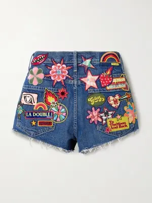 MOTHER La Doublej The Dodger Appliquéd Denim Shorts - Blue