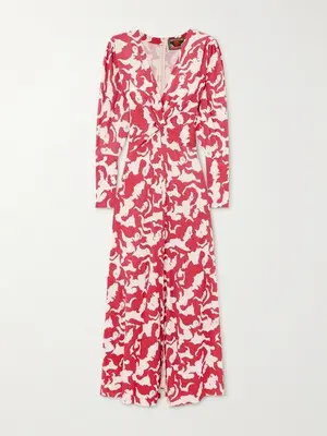 La DoubleJ Mother Twist-front Printed Midi Dress - Red