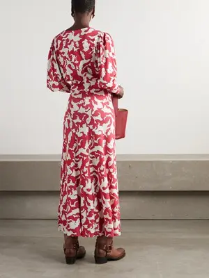 La DoubleJ Mother Twist-front Printed Midi Dress - Red