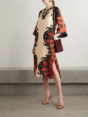La DoubleJ Mother Printed Silk-twill Kaftan - Neutrals