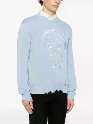 Alexander McQueen Distressed Skull Sweater - Blue