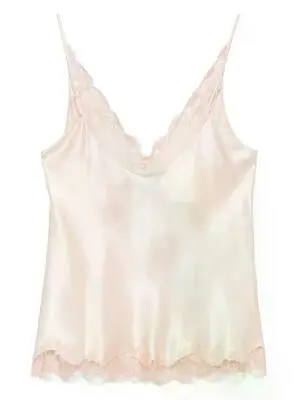 Carine Gilson Caudry Lace Silk Camisole - Pink