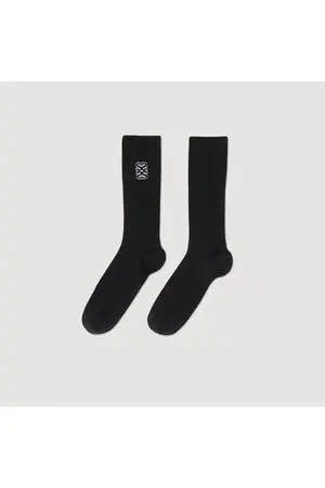Sandro Embroidered Ribbed Socks - Black