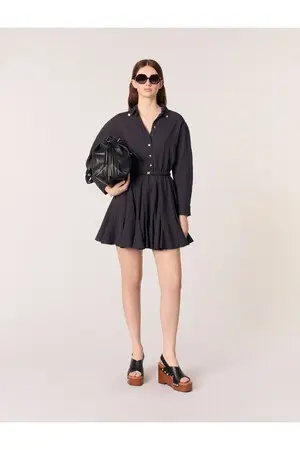 Maje Mini Crepe Shirt Dress - Black