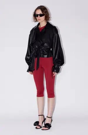 SAEMDI Cropped Pu Trench Jacket