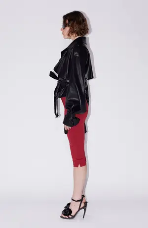 SAEMDI Cropped Pu Trench Jacket