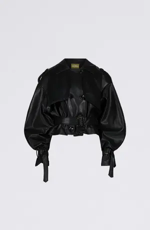 SAEMDI Cropped Pu Trench Jacket