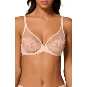 Simone Perele Allure Sheer Plunge Full Coverage Underwire Bra - Chic Beige