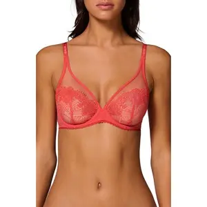 Simone Perele Allure Sheer Plunge Full Coverage Underwire Bra - Coralia Red