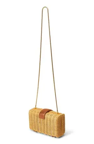 Veronica Beard Lock Rattan Box Clutch - Natural Wicker Hazelwood