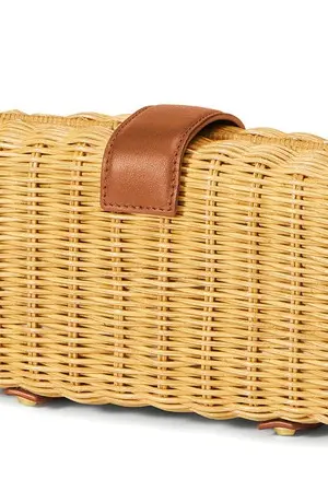 Veronica Beard Lock Rattan Box Clutch - Natural Wicker Hazelwood