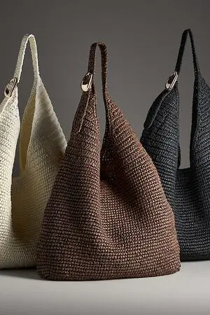Anthropologie The Love Knot Raffia Tote Bag - Chocolate