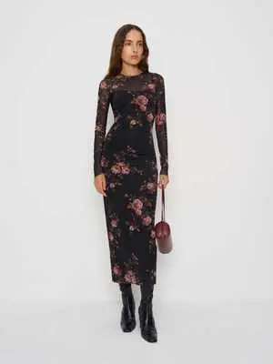 REFORMATION Mesh Knit Midi Dress - Black