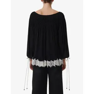 LEEM Smock-neck Lace-trimmed Top