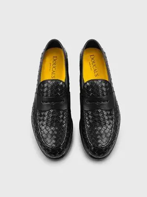 DOUCAL'S Woven Leather Loafers - Black