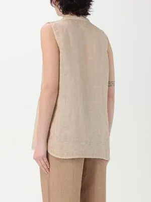 120% Lino Sleeveless Shirt With Pintuck Detail - Beige