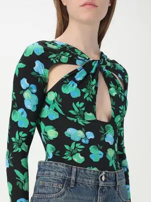 Coperni Long Sleeve Floral Print Cut-out Bodysuit