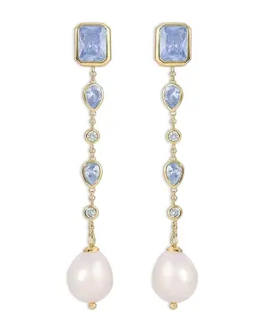 Ettika Gem Linear Drop Earrings - Blue/gold