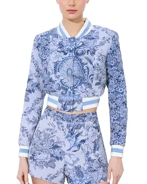 Alice + Olivia Barton Cropped Varsity Jacket
