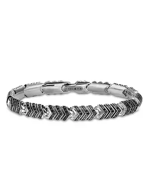 David Yurman Chevron Link Bracelet With Black Diamonds - Black/silver
