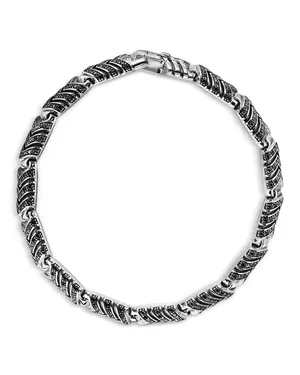 David Yurman Chevron Link Bracelet With Black Diamonds - Black/silver