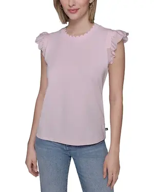Karl Lagerfeld Paris Sleeveless Ruffled Top - Parfait