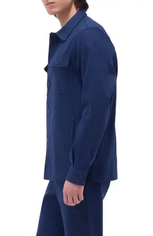 Bugatchi Linen & Cotton Stretch Shirt Jacket - Navy